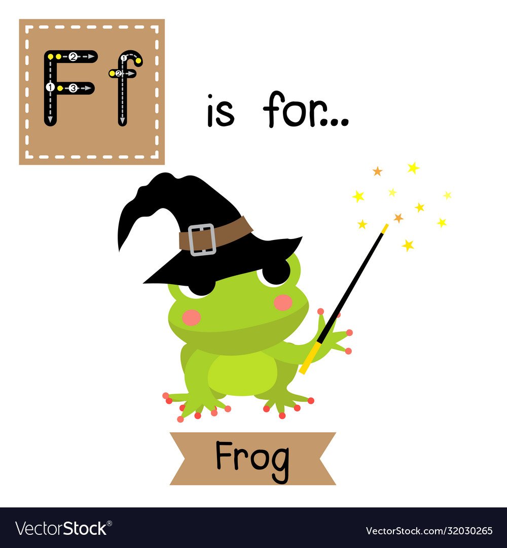 Letter f tracing frog with witch hat and magic Vector Image
