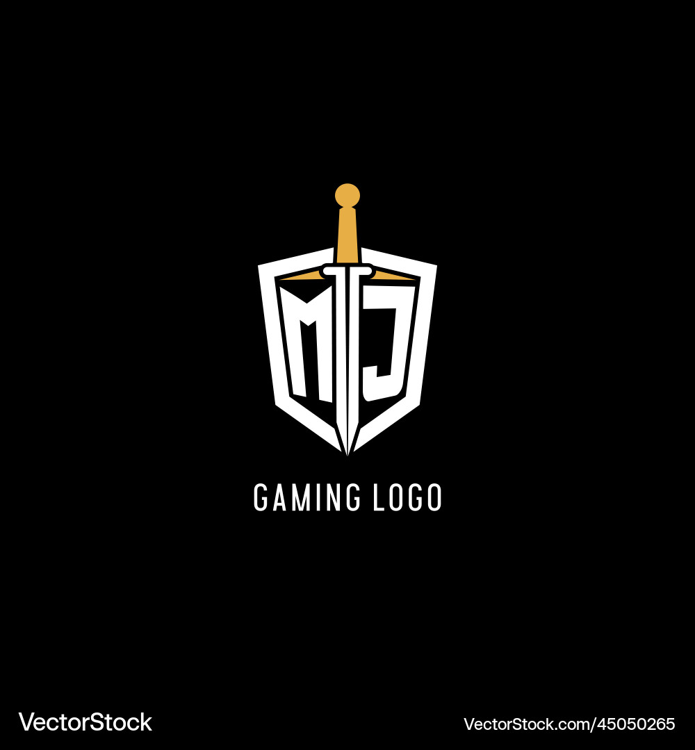 Letter mj logo with shield and sword design Vector Image