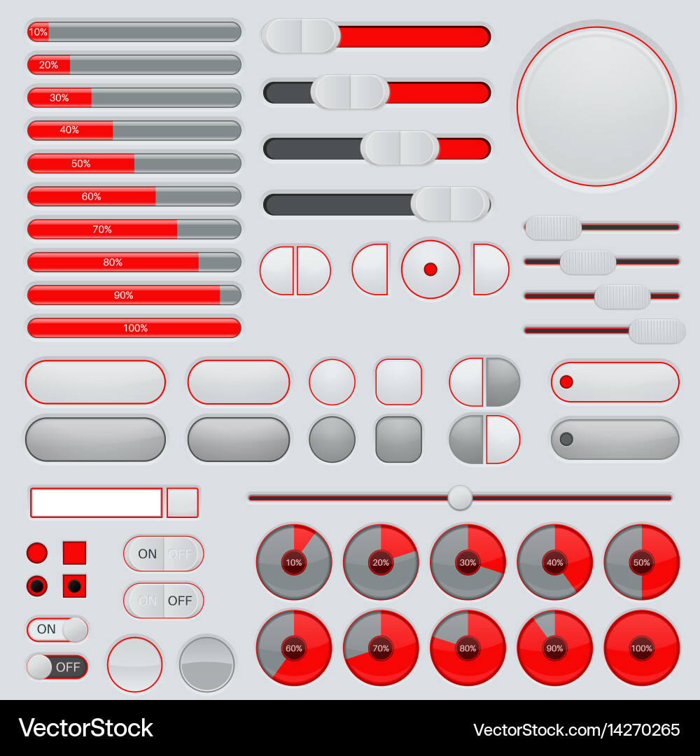 Set of interface buttons red and gray collection Vector Image