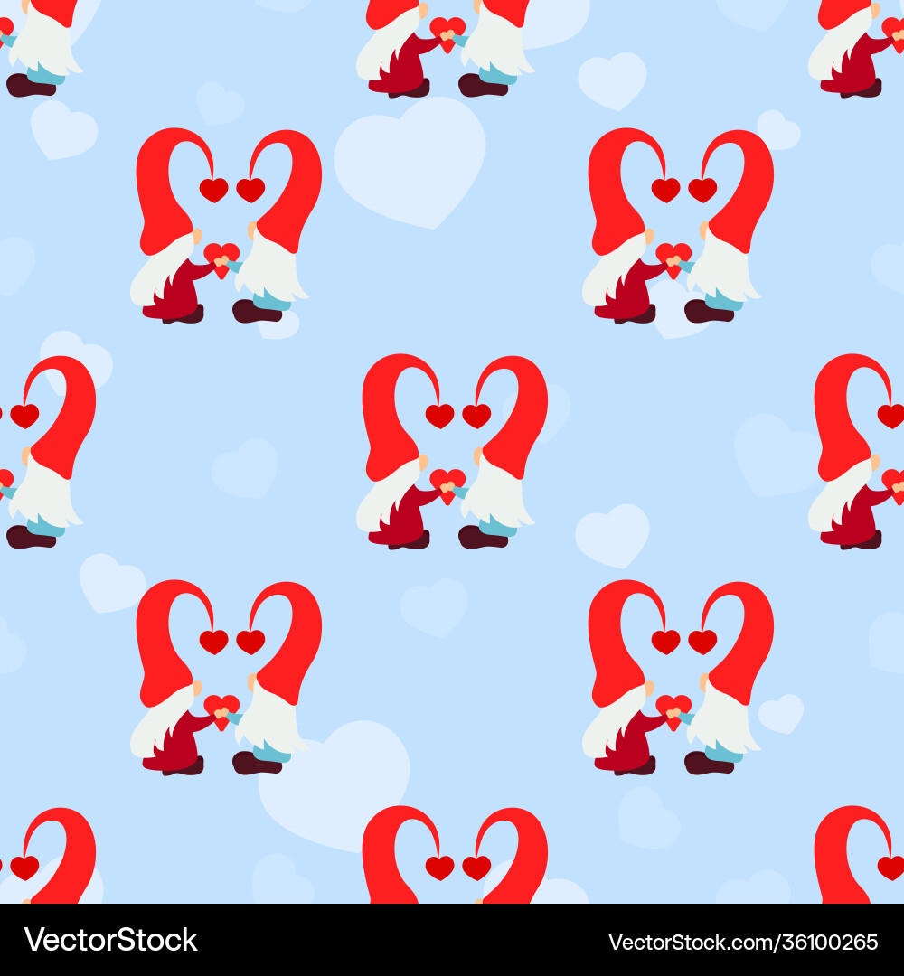 Valentines gnome seamless pattern with heart Vector Image