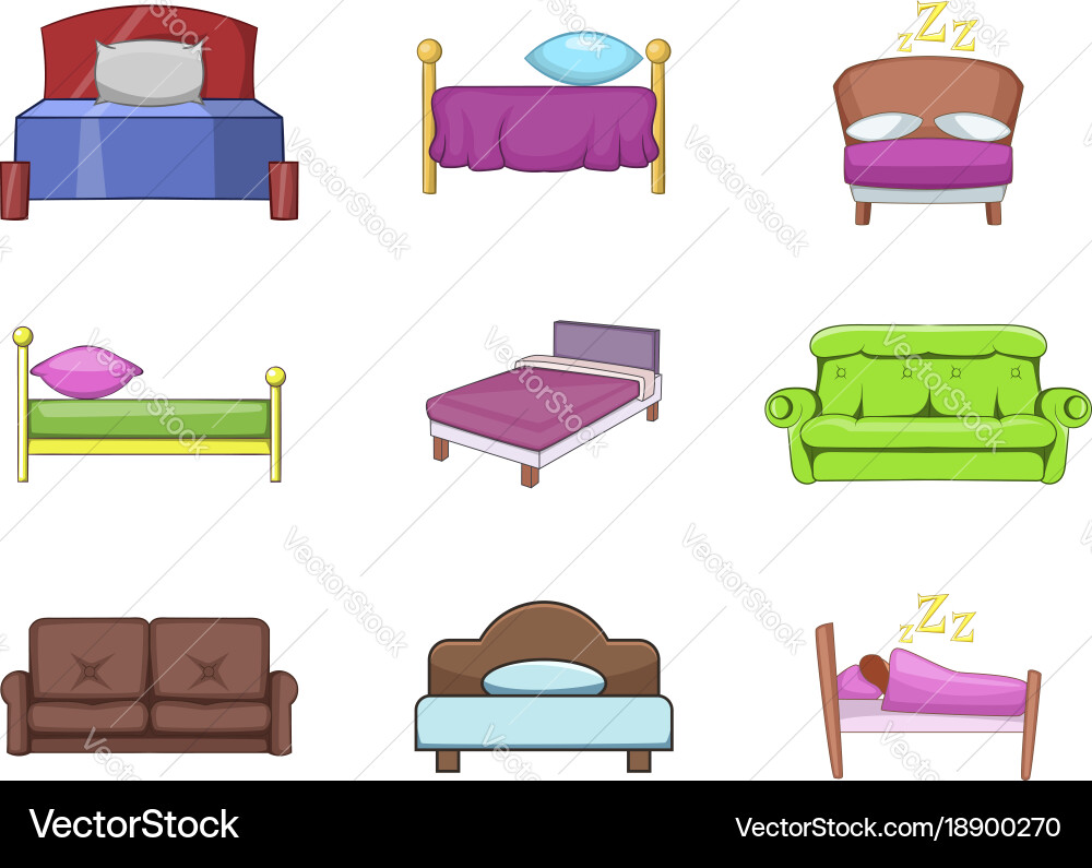 Bed icon set cartoon style Royalty Free Vector Image