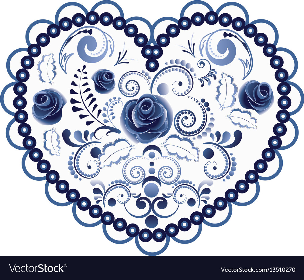 Blue floral heart Royalty Free Vector Image - VectorStock