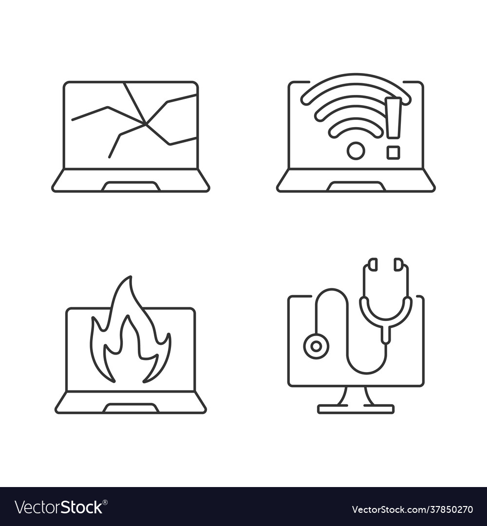 Computer issues linear icons set Royalty Free Vector Image