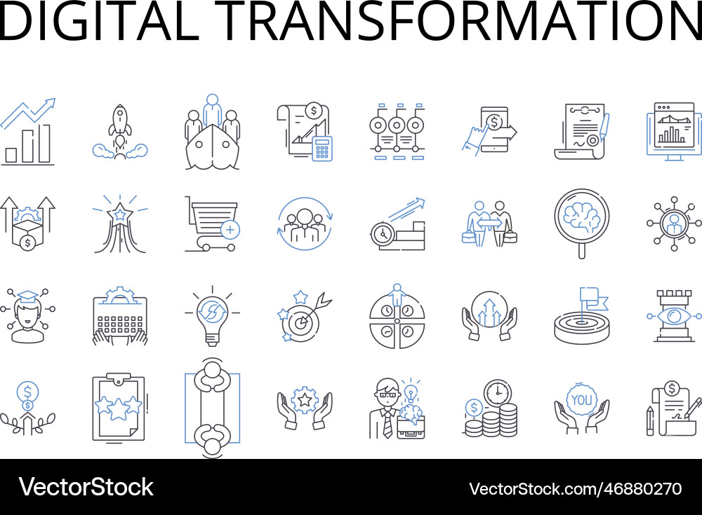 Digital transformation line icons collection Vector Image