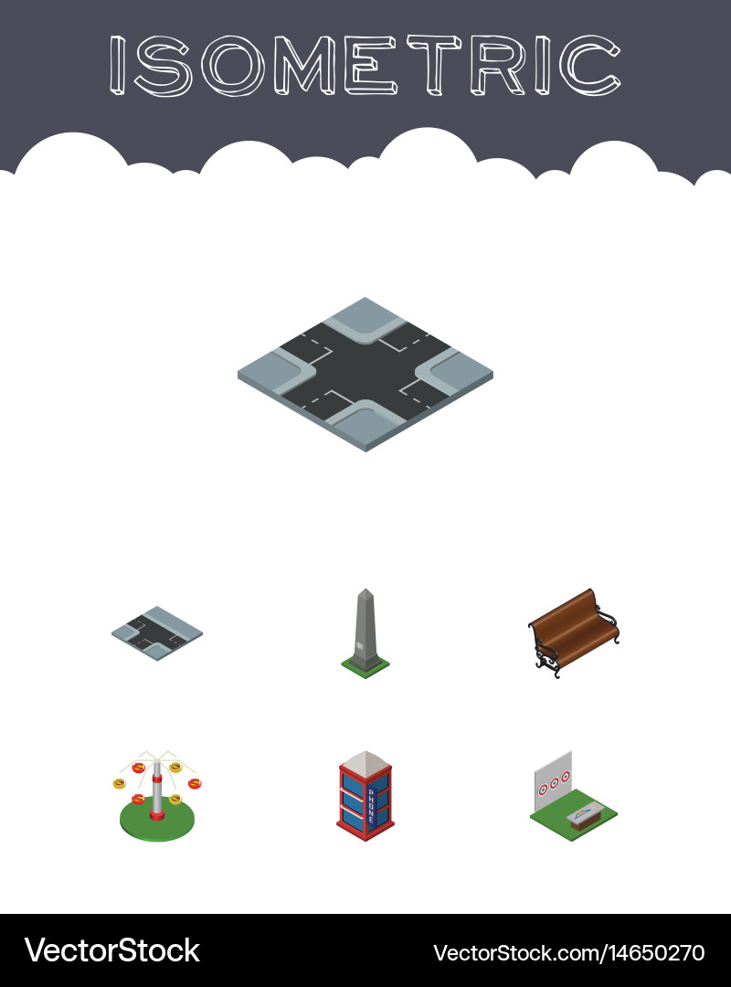 Isometric street set of intersection sitting Vector Image