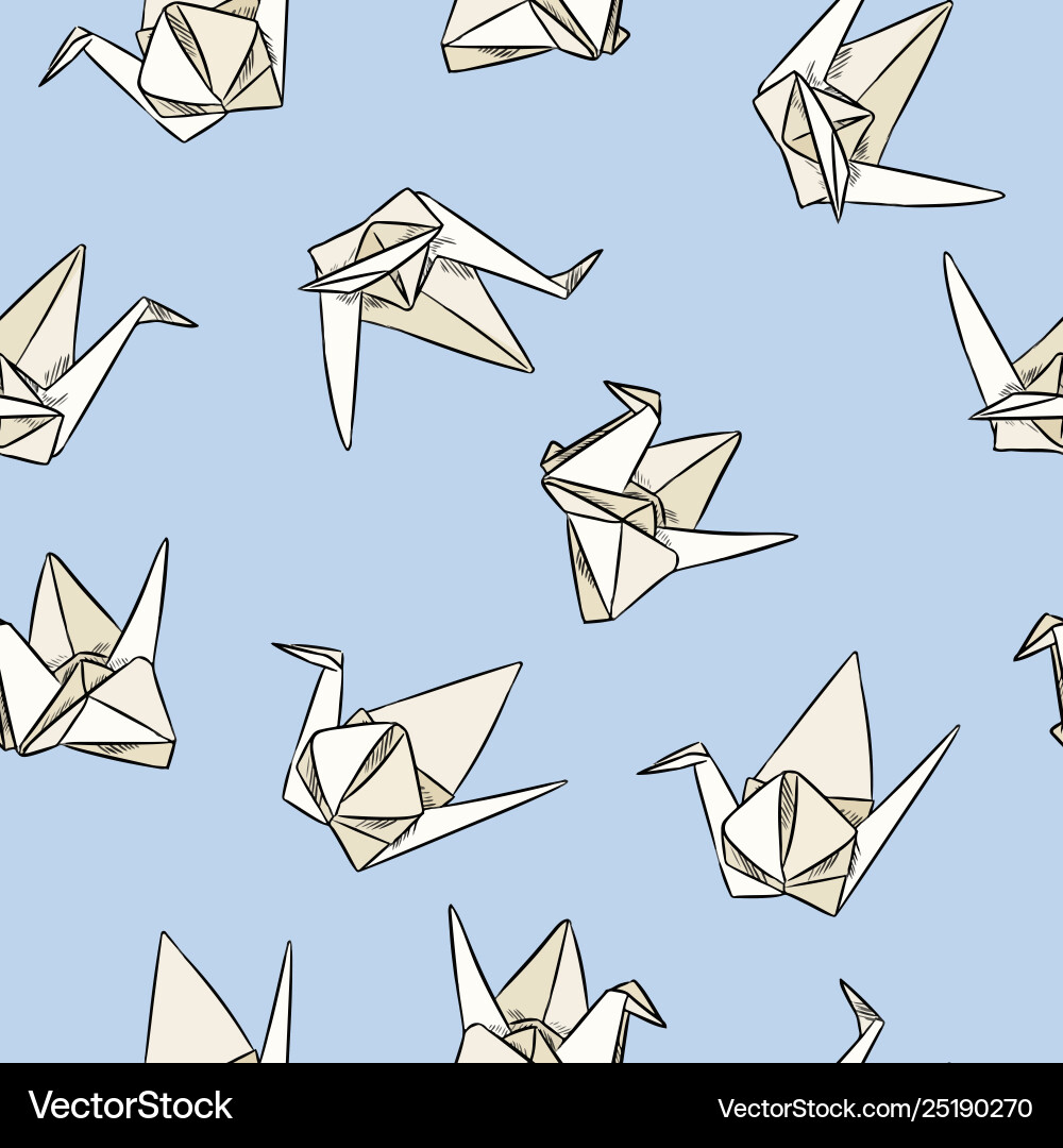 Origami paper swan hand drawn seamless pattern Vector Image