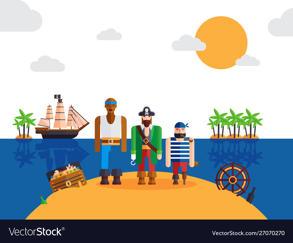 Pirates on desert island Royalty Free Vector Image