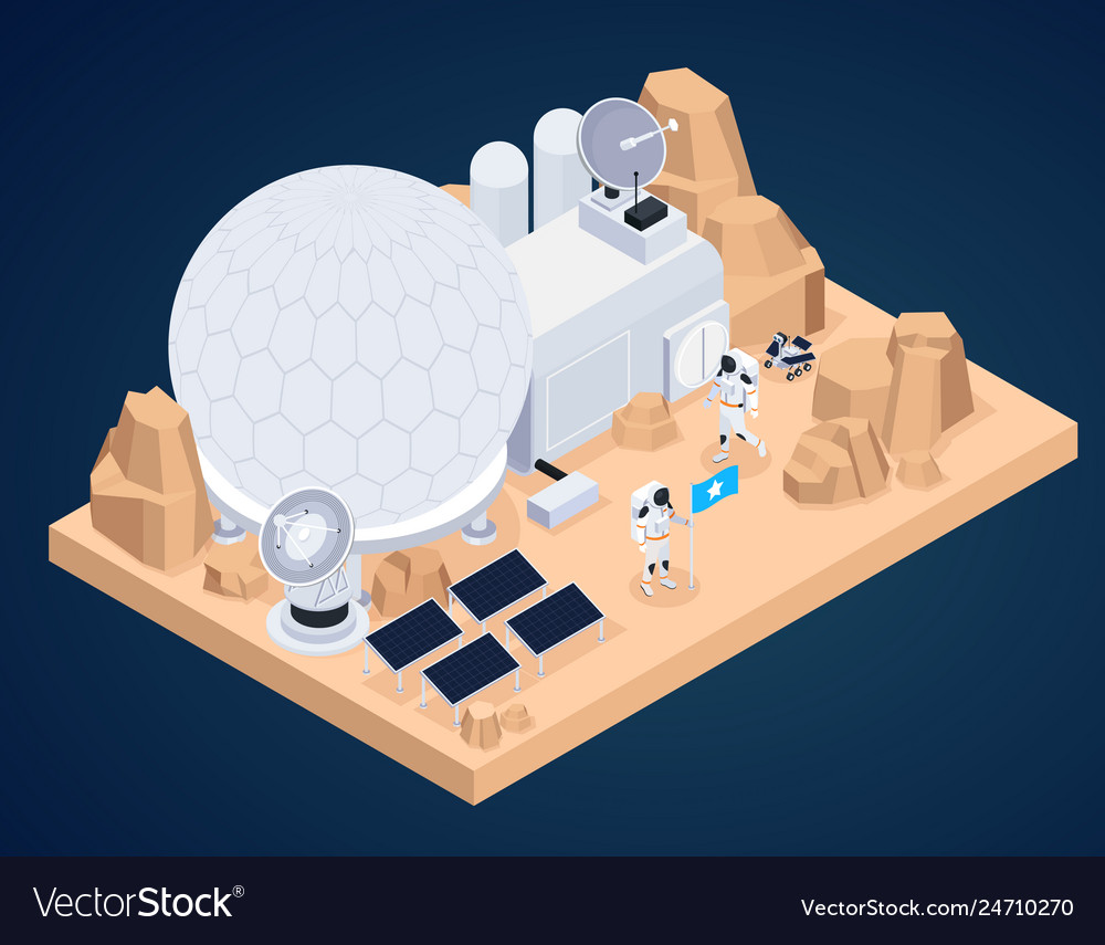 Planet base isometric composition Royalty Free Vector Image