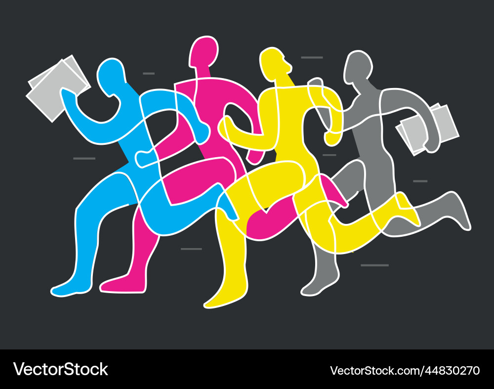Running people sympolizing cmyk colors Royalty Free Vector