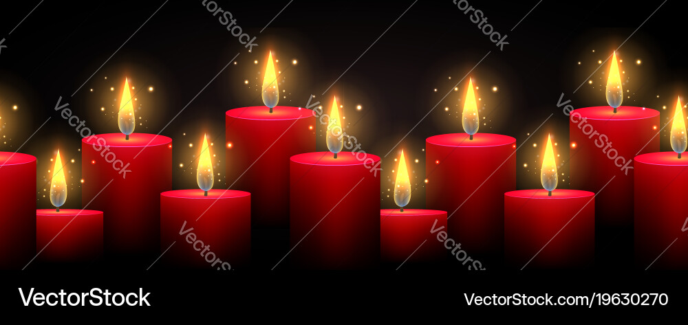 Seamless border with luminous candles on a dark Vector Image