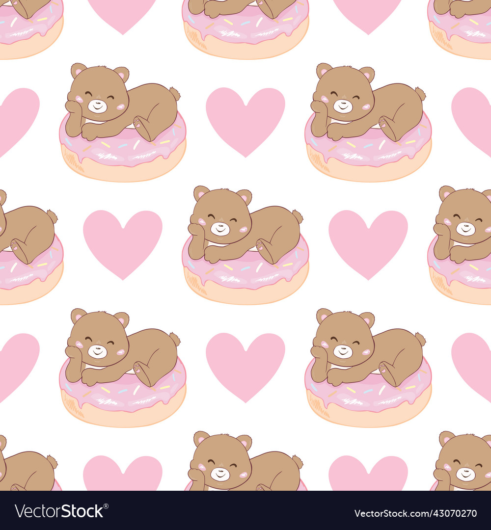 Seamless pattern with teddy bears donuts hand Vector Image