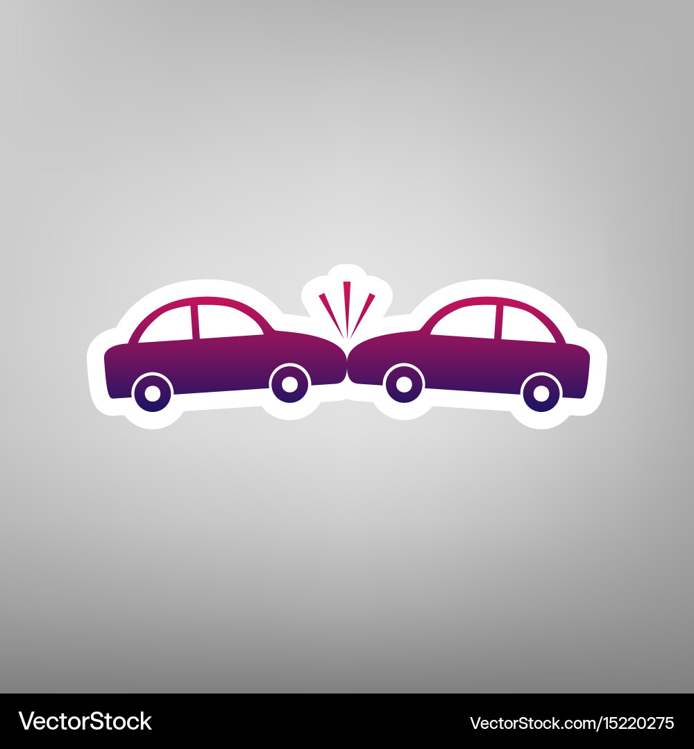 Crashed cars sign purple gradient icon Royalty Free Vector