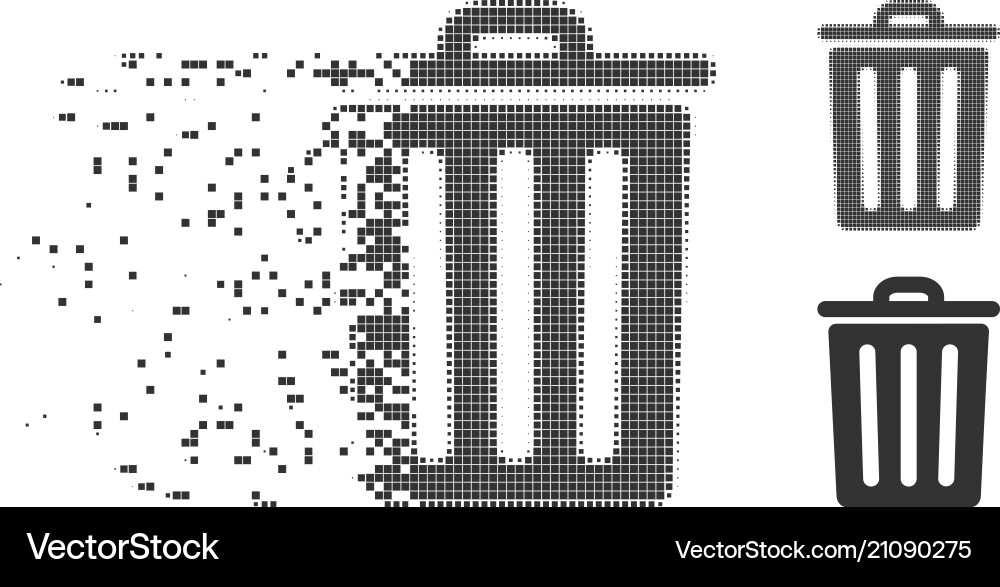 Damaged pixel halftone dustbin icon Royalty Free Vector