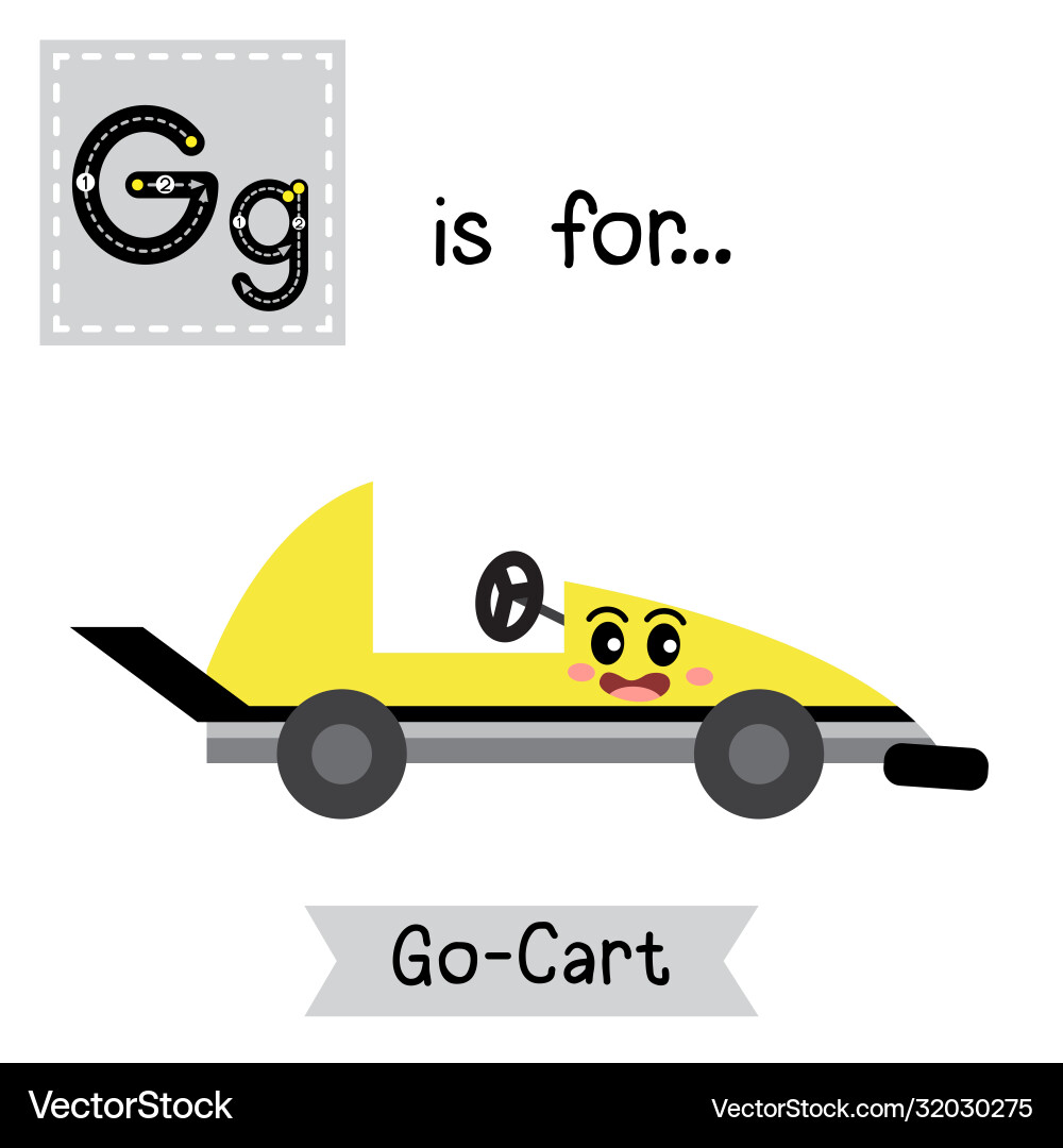 Letter g tracing go-cart Royalty Free Vector Image