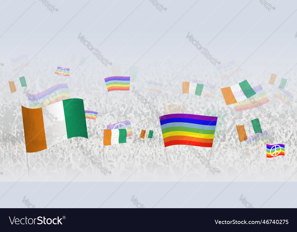 People waving peace flags and flags of ivory Vector Image