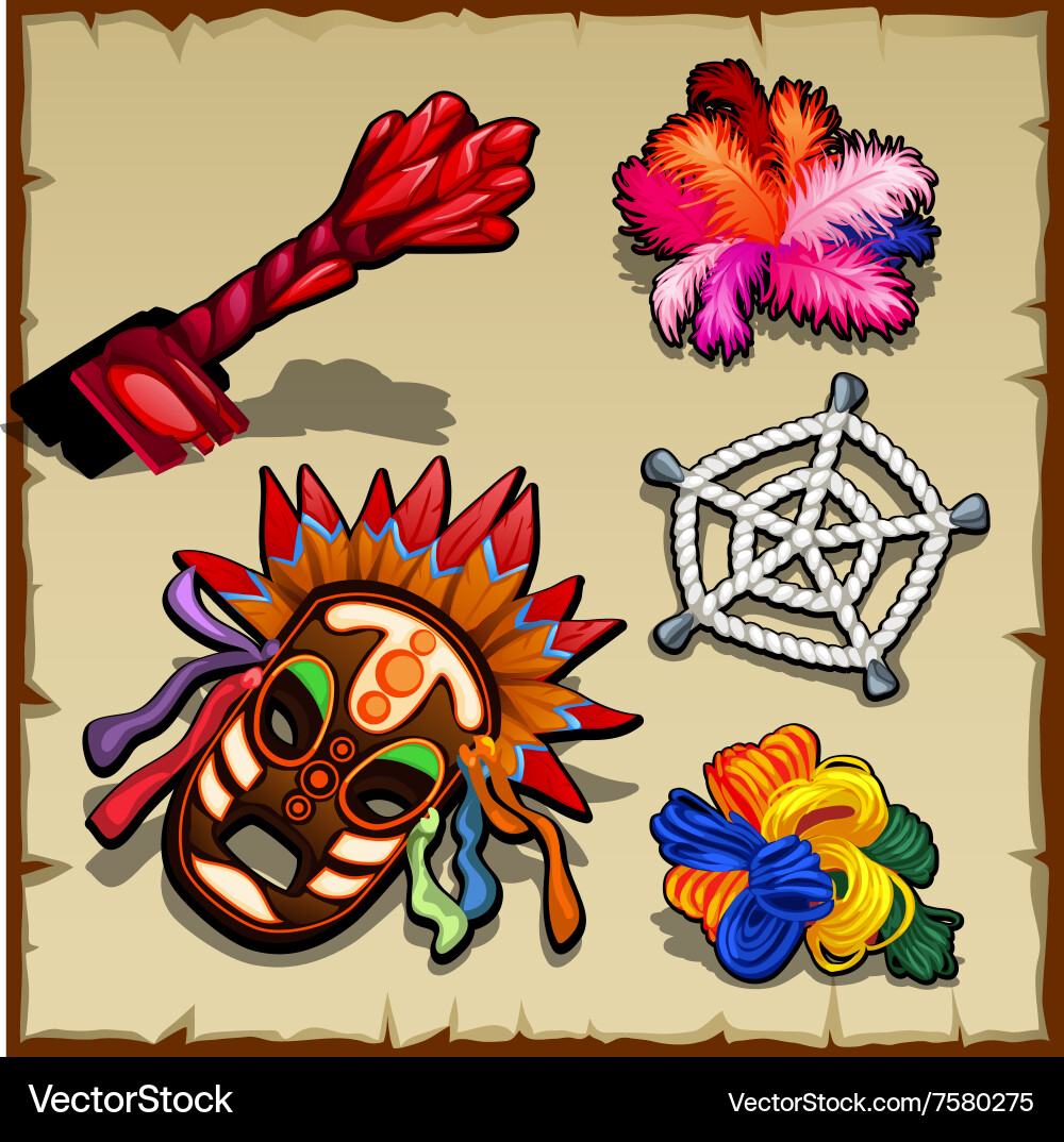 Set of magic paraphernalia key ropes and wool Vector Image
