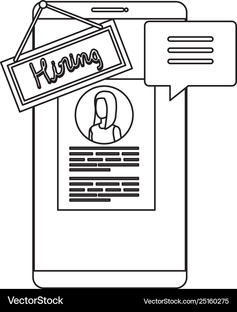 Smartphone with hiring label and curriculum Vector Image