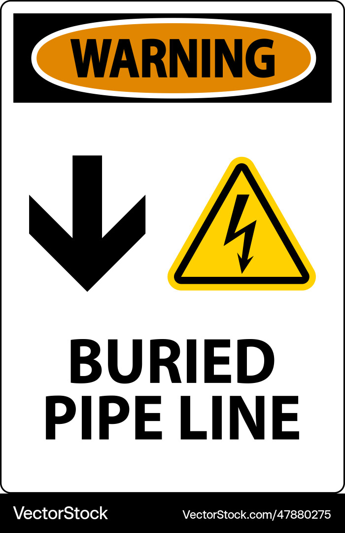 Warning sign buried pipe line with down arrow and Vector Image