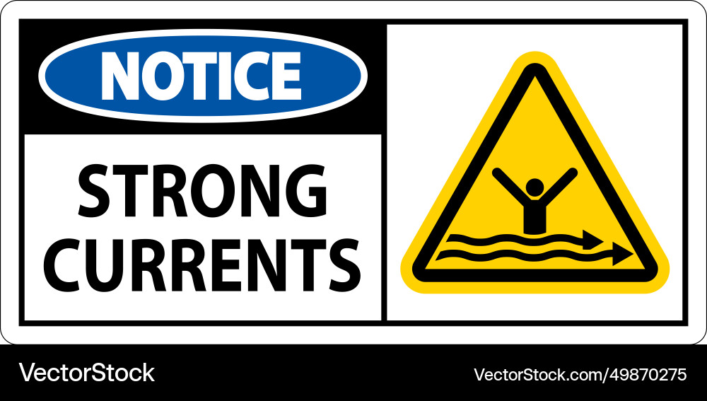 Water safety sign notice - strong currents Vector Image