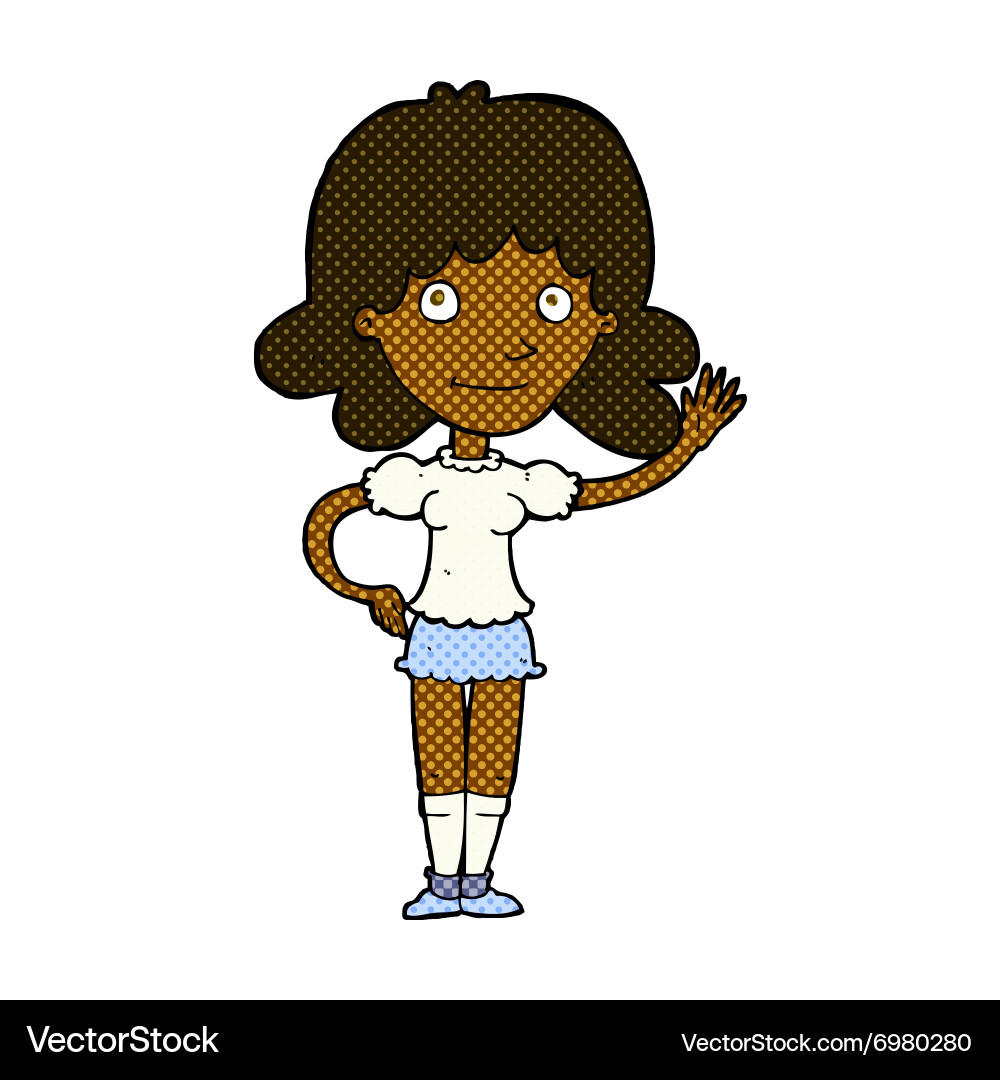 Comic cartoon woman waving Royalty Free Vector Image
