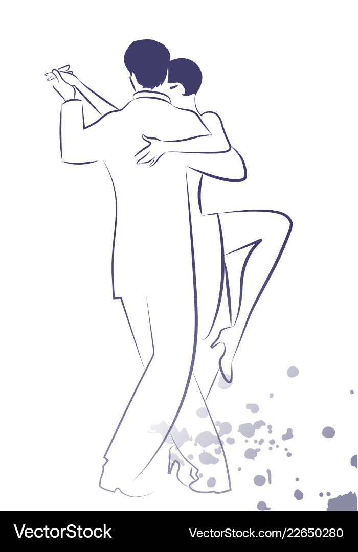Couple dancing tango drawn sketch by line Vector Image
