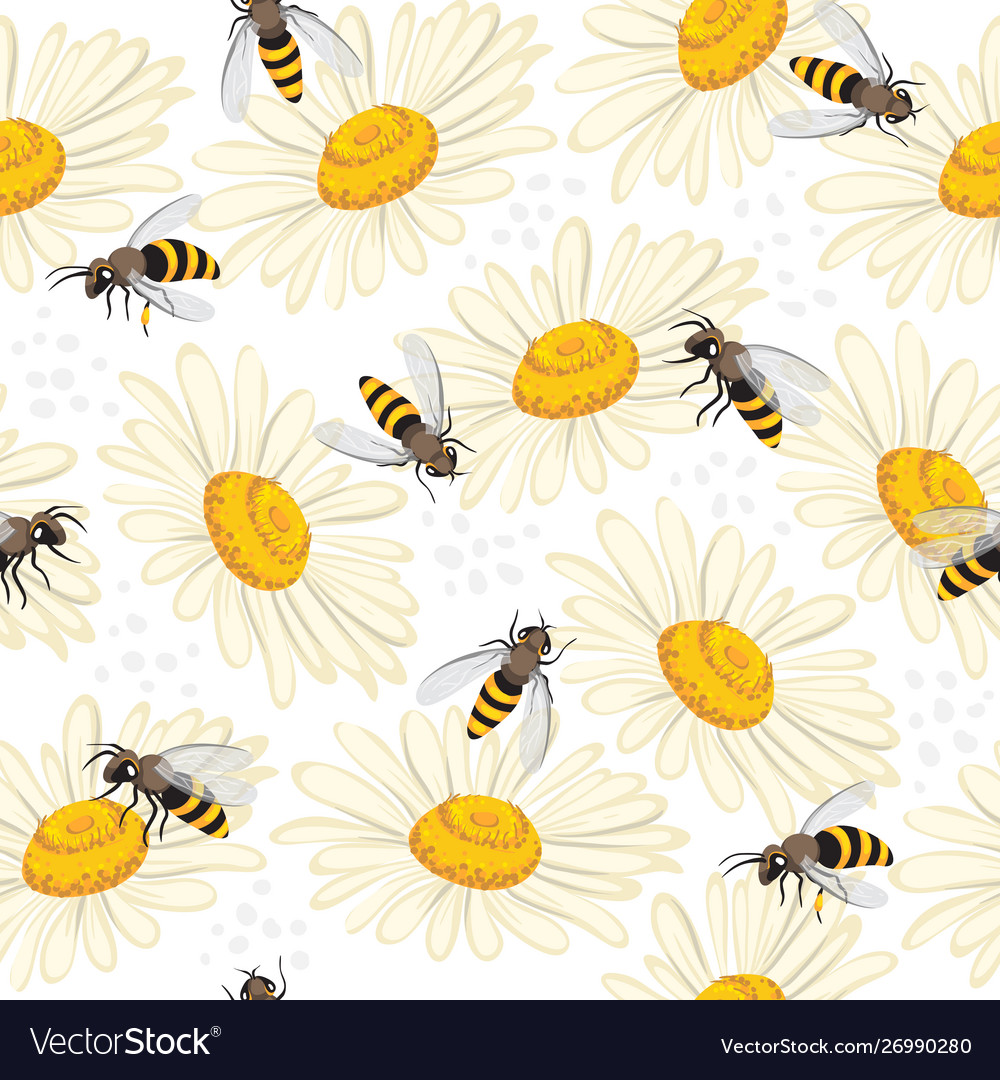 Cute seamless pattern with bees and flowers Vector Image