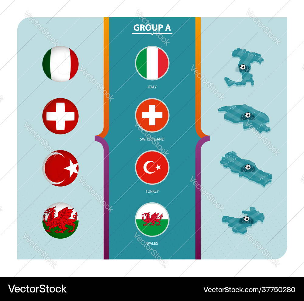 Flags and isometric map with football field Vector Image