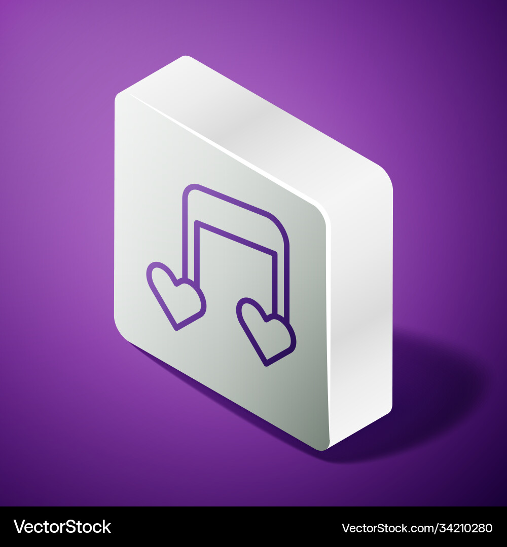 Isometric line music note tone with hearts icon Vector Image