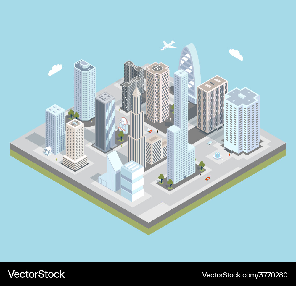 Isometric urban city center map with Royalty Free Vector