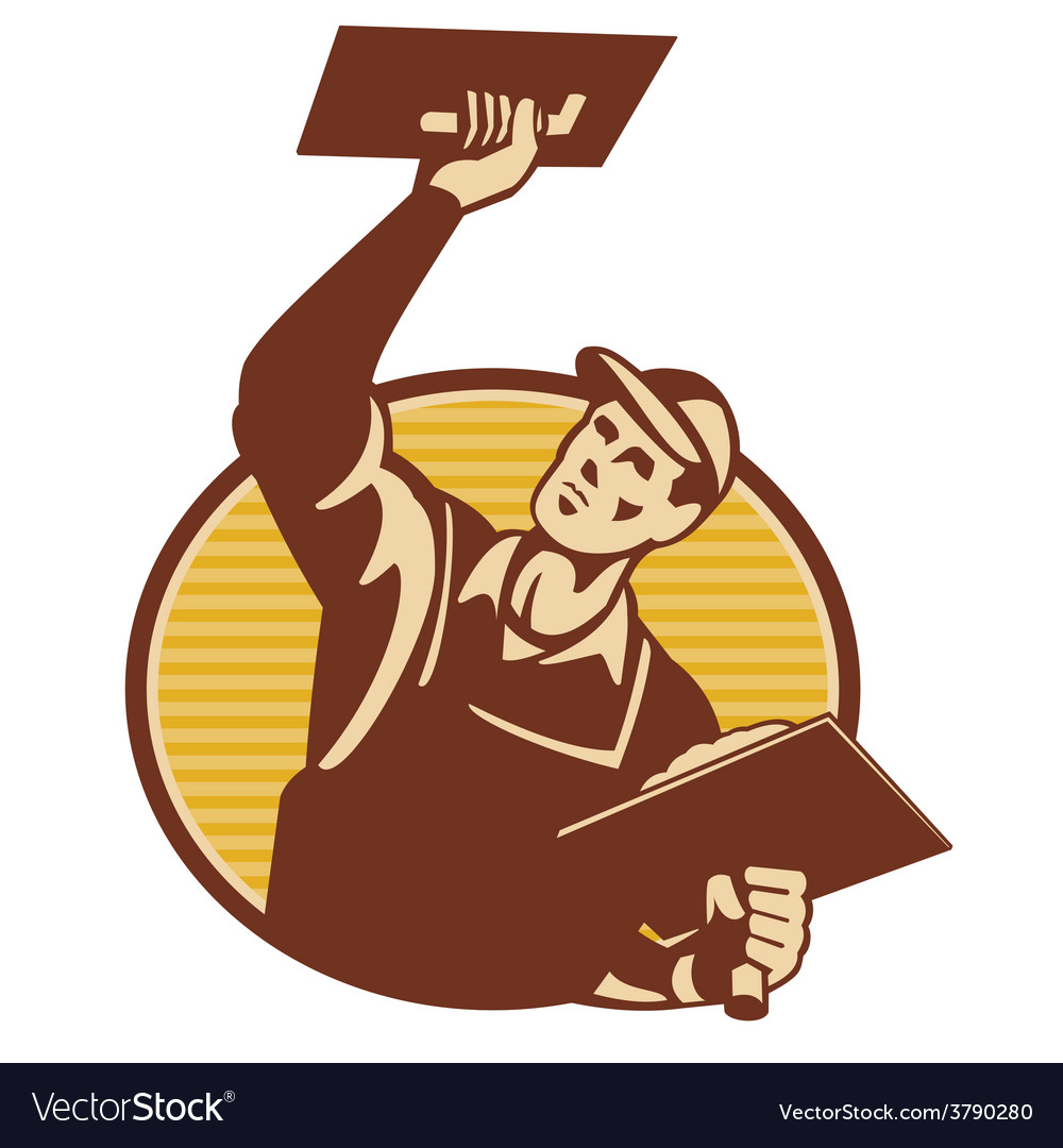 Plasterer worker tradesman plastering retro Vector Image Plasterer worker tradesman plastering retro Vector Image