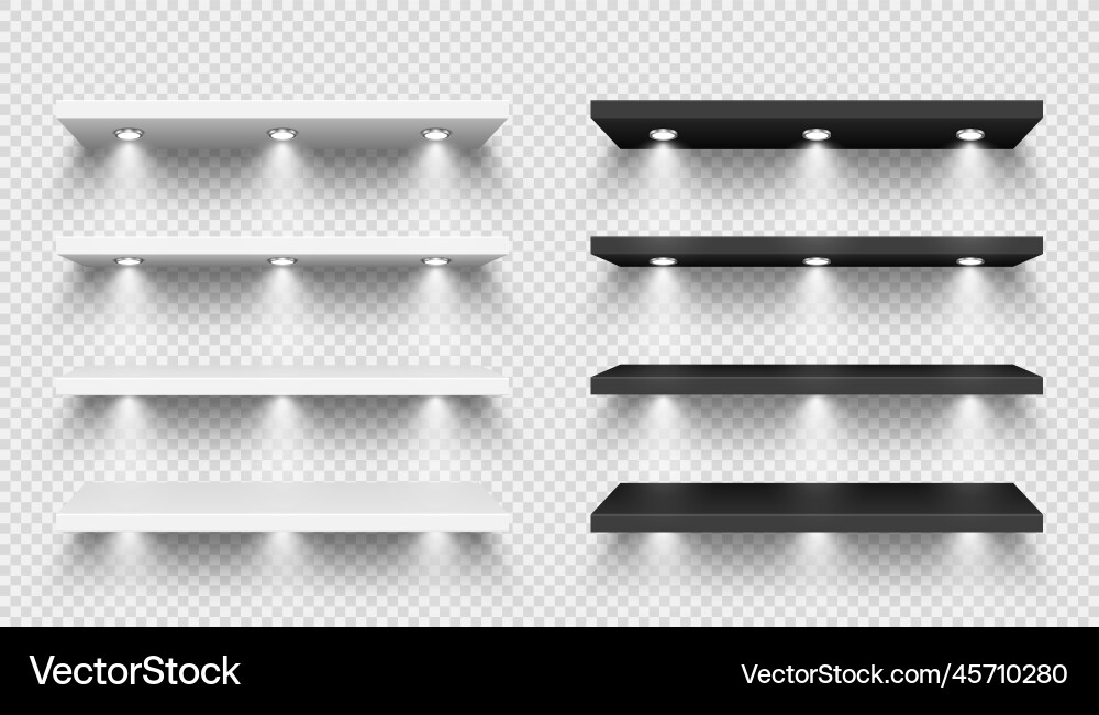 Realistic store shelves with lighting spotlights Vector Image