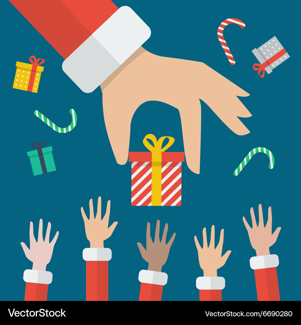 Santa hand giving christmas gift box Royalty Free Vector