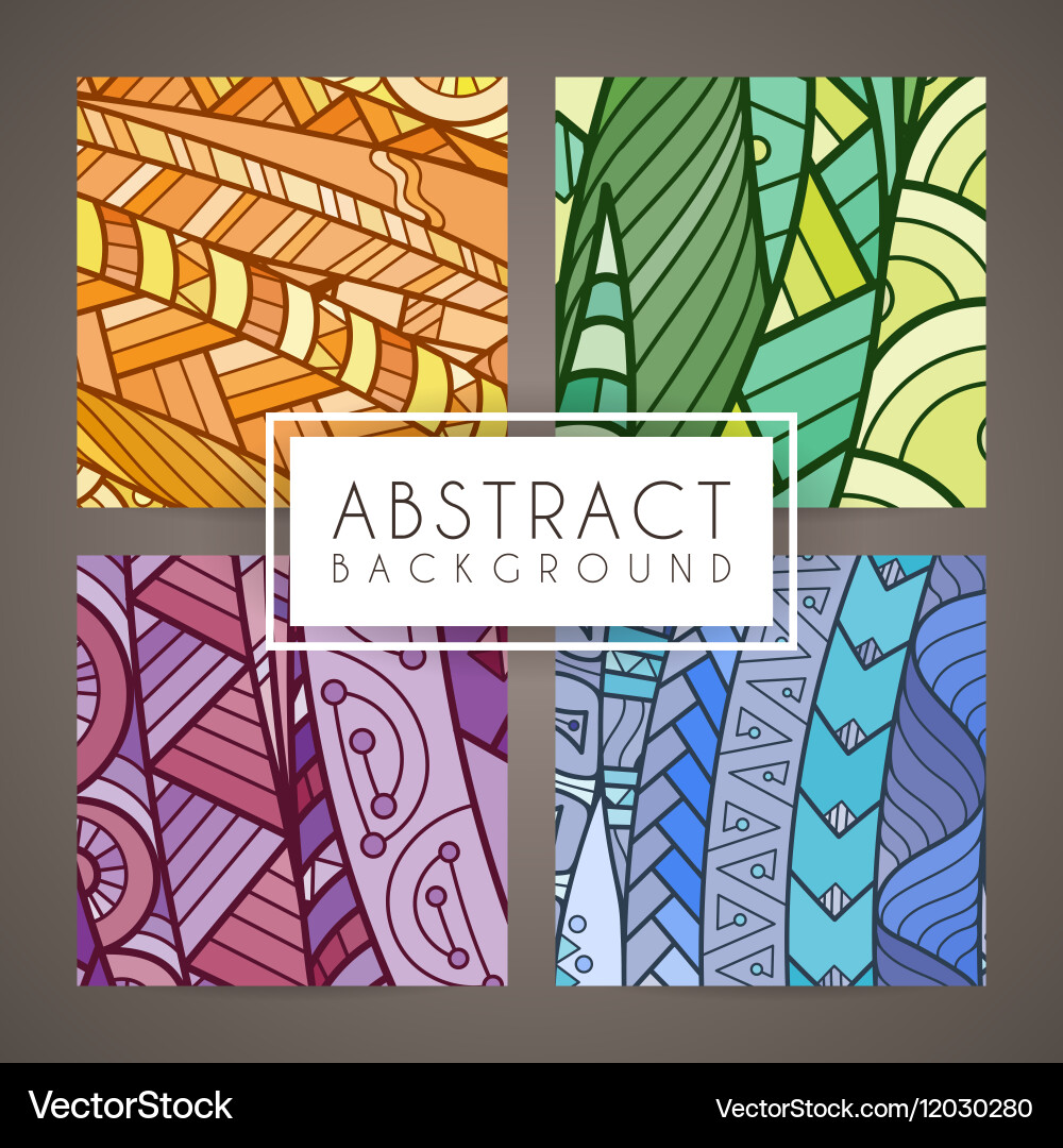 Set of four colorful intricate patterns doodle Vector Image