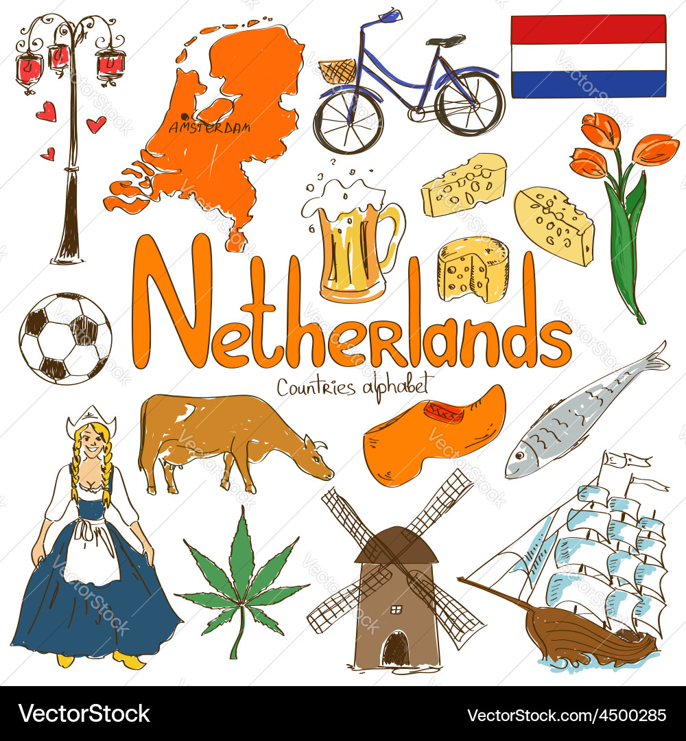 Collection of netherlands icons Royalty Free Vector Image