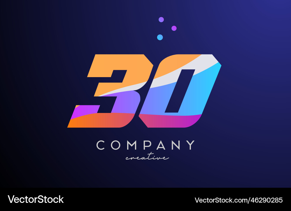 Colored number 30 logo icon with dots yellow blue Vector Image