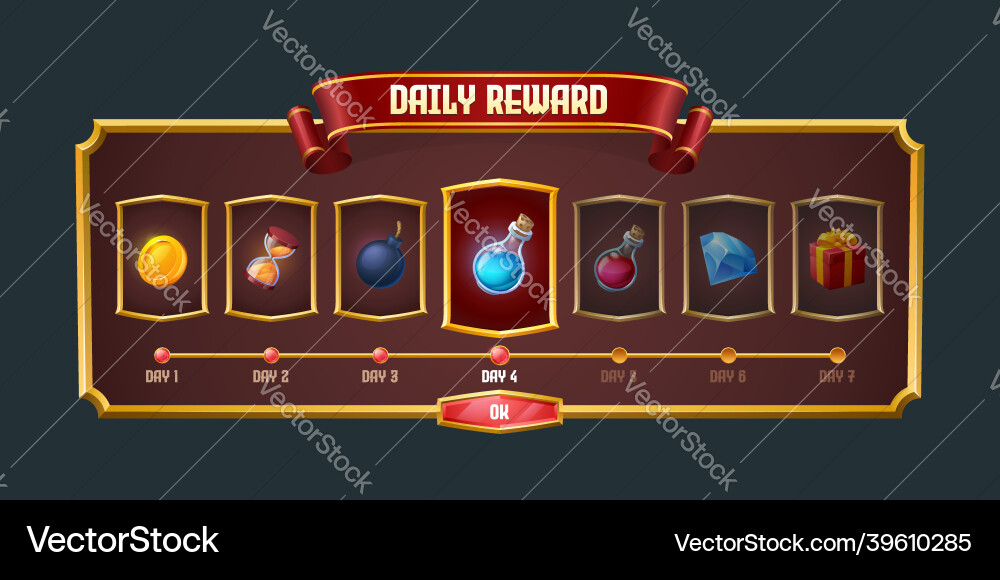 Daily game reward graphic interface menu panel Vector Image