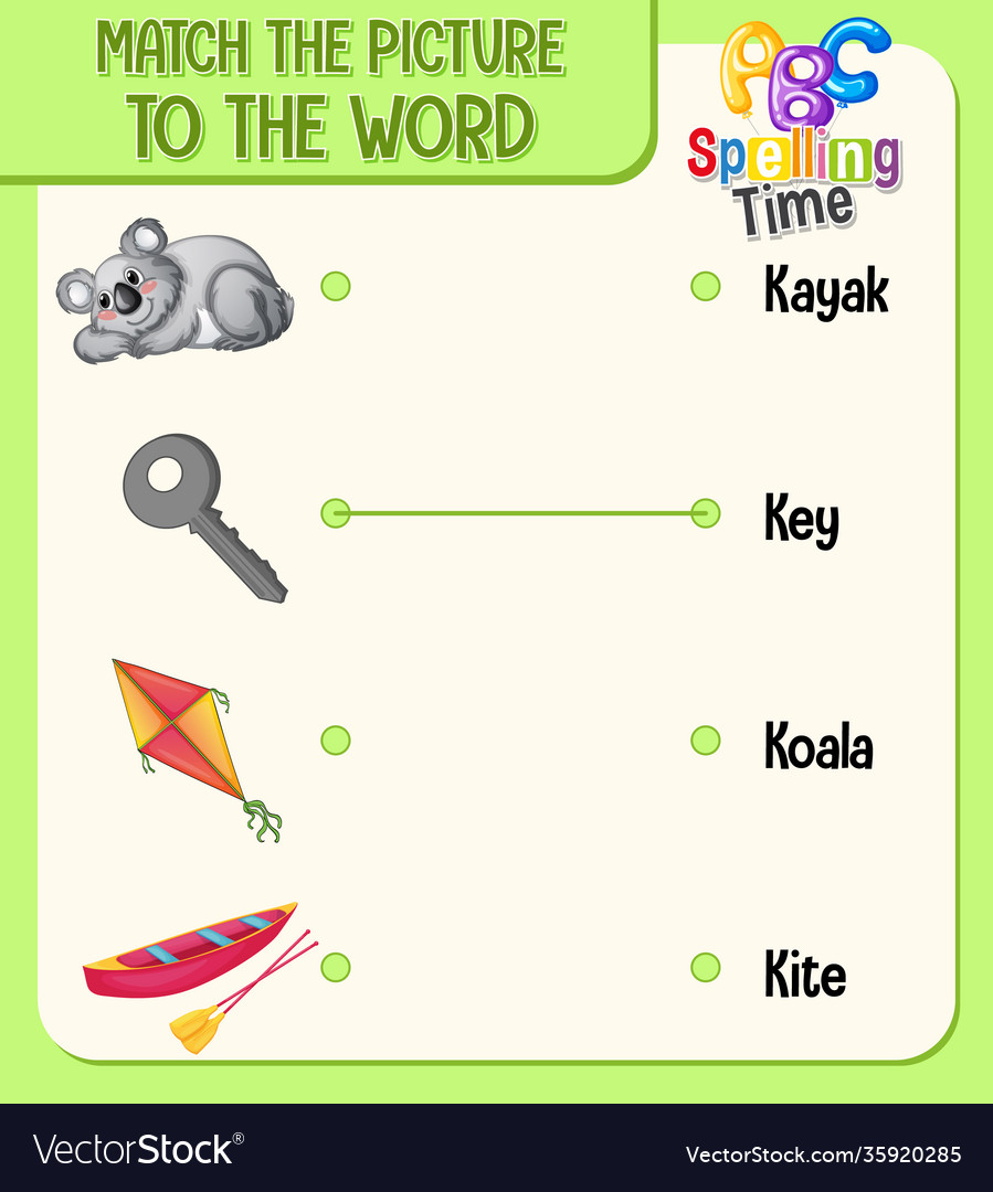 Match picture to word worksheet Royalty Free Vector Image