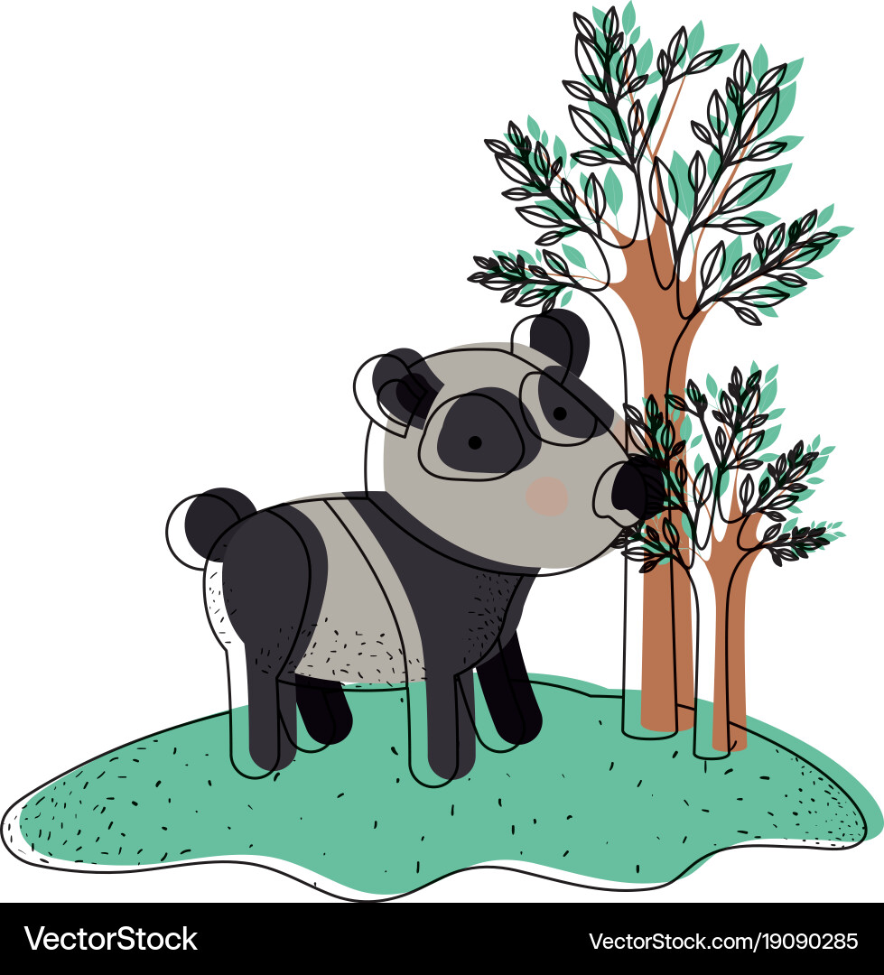 Panda cartoon in forest next to trees in Vector Image