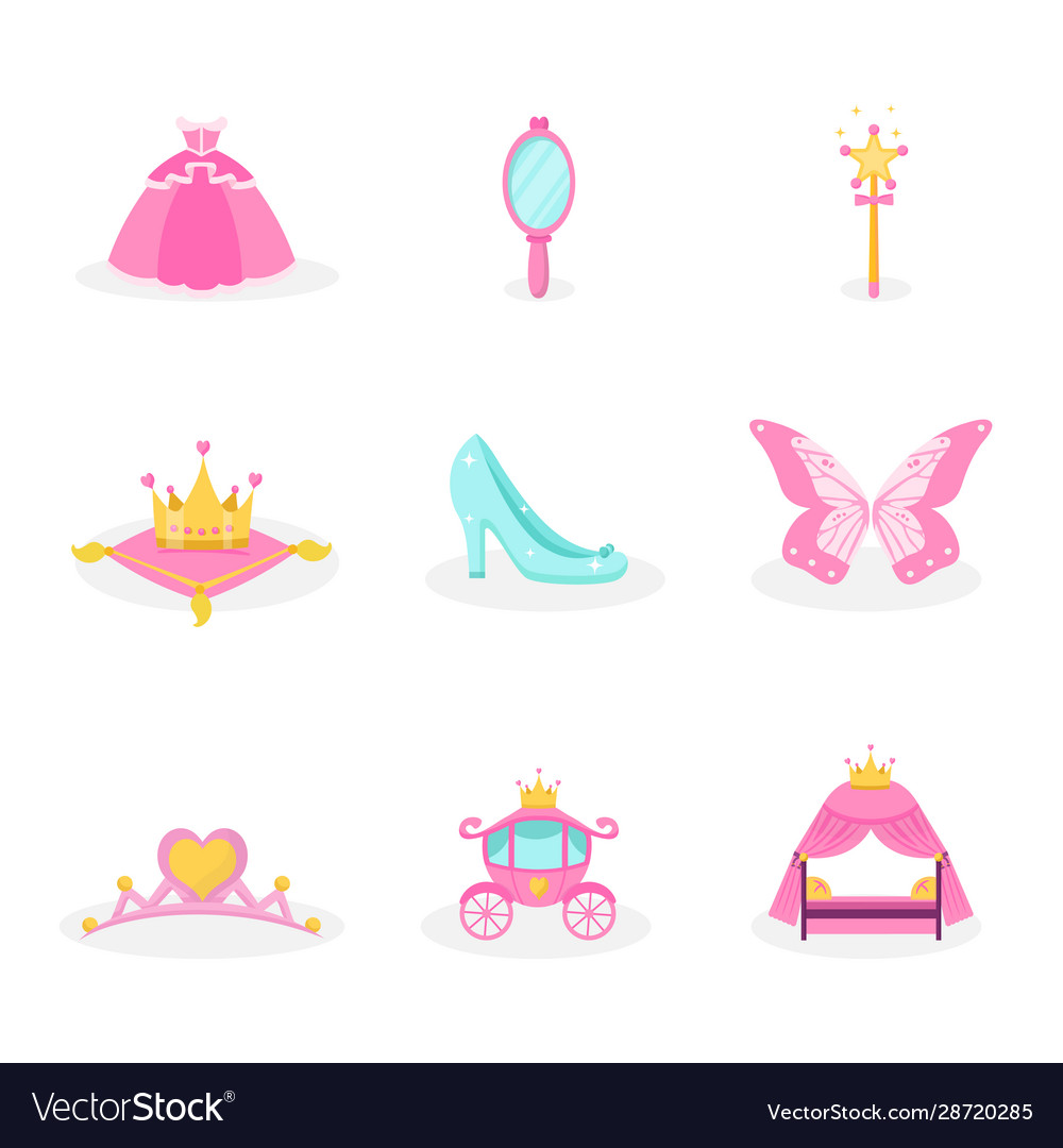 Princess items set Royalty Free Vector Image - VectorStock