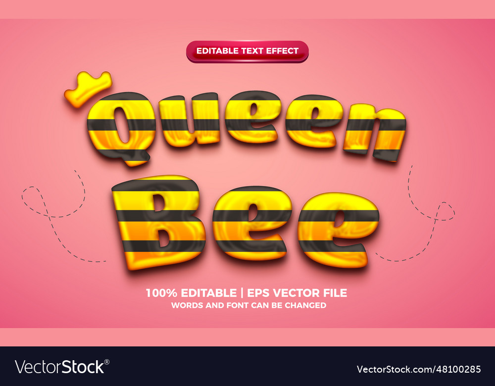 Queen bee 3d editable text effect Royalty Free Vector Image