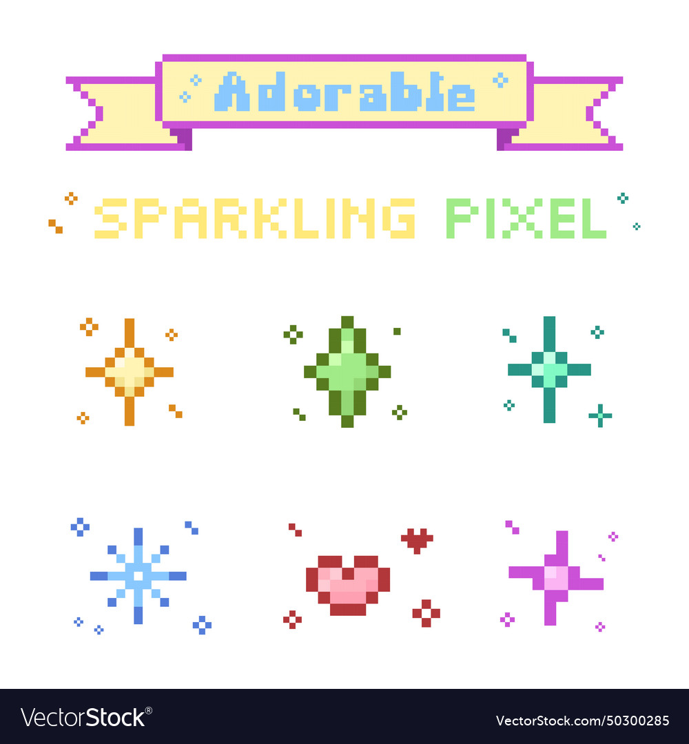 Set of adorable sparkle pixel 8 bit style Vector Image