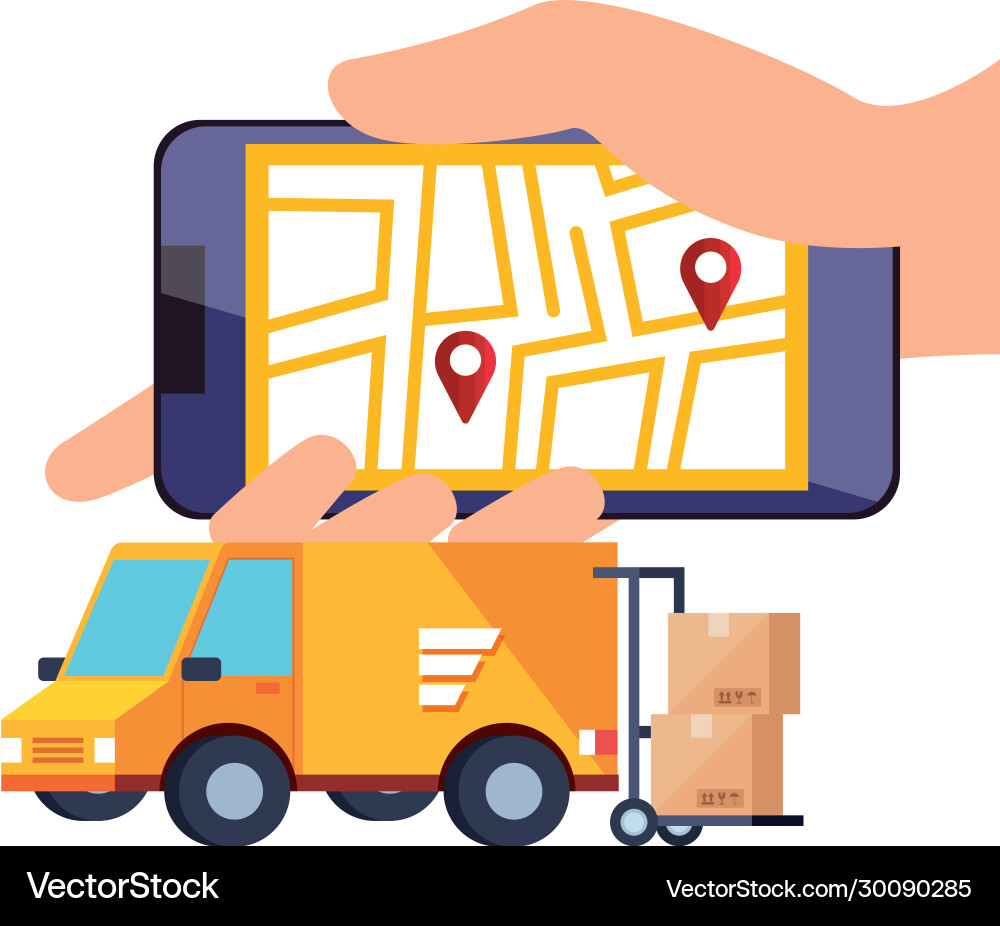Smartphone with app logistic service and icons Vector Image