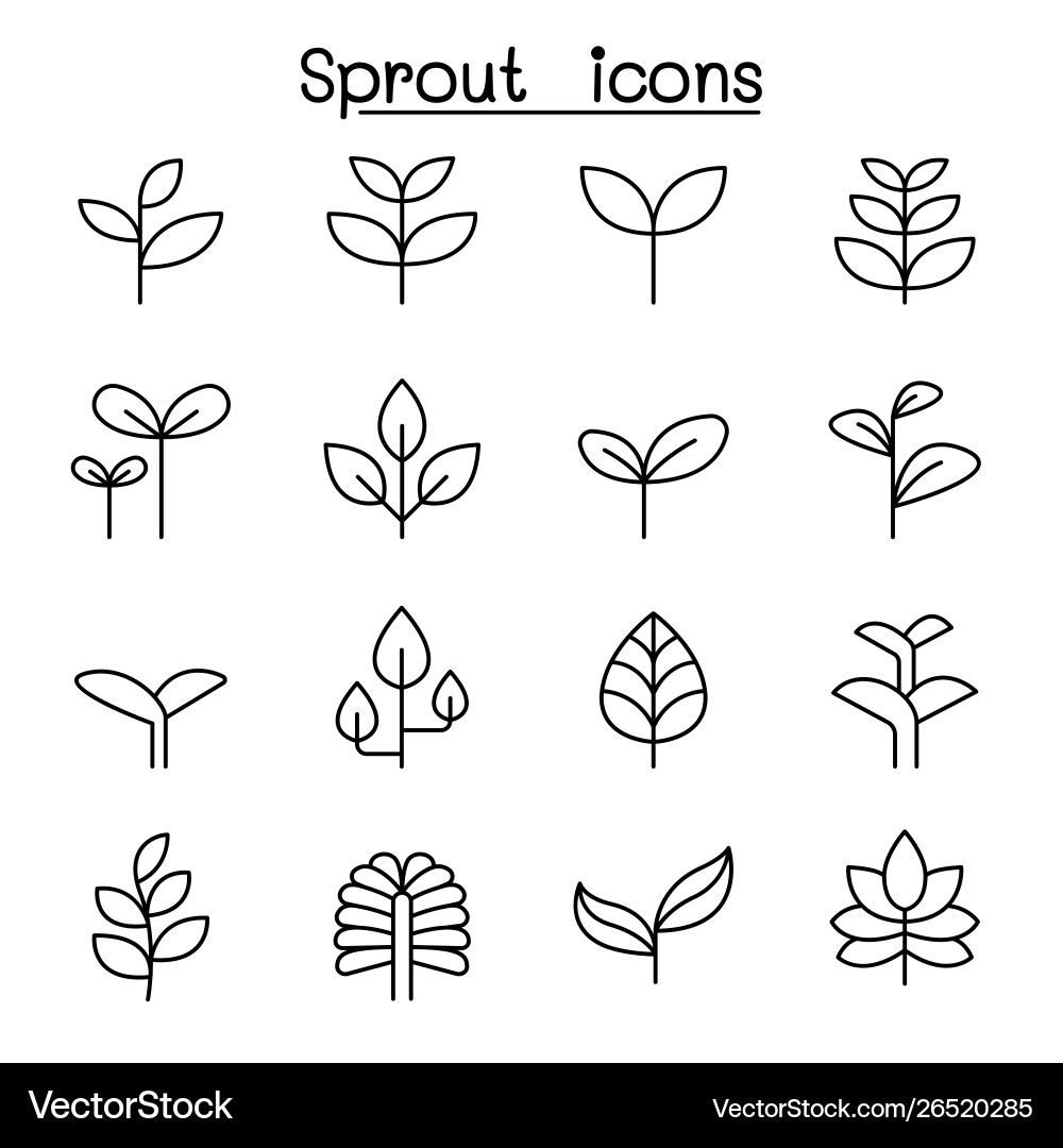 Sprout plant treetop leaf icon set in thin line Vector Image