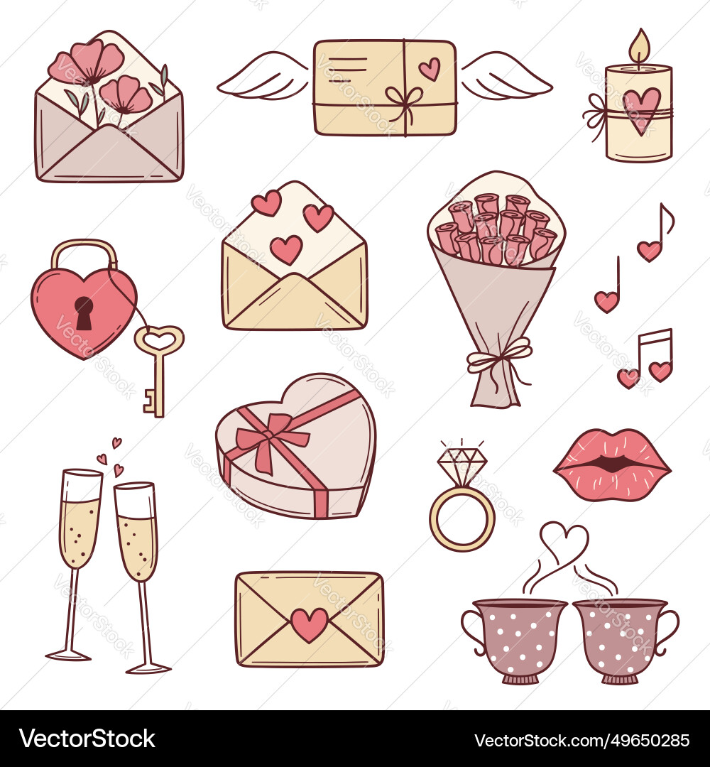 Valentines day and love doodles Royalty Free Vector Image