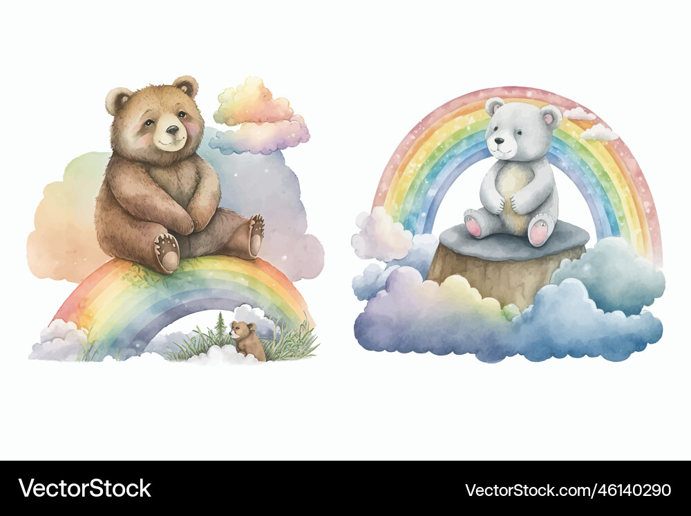 Bear and rainbow in 3d style isolated Royalty Free Vector