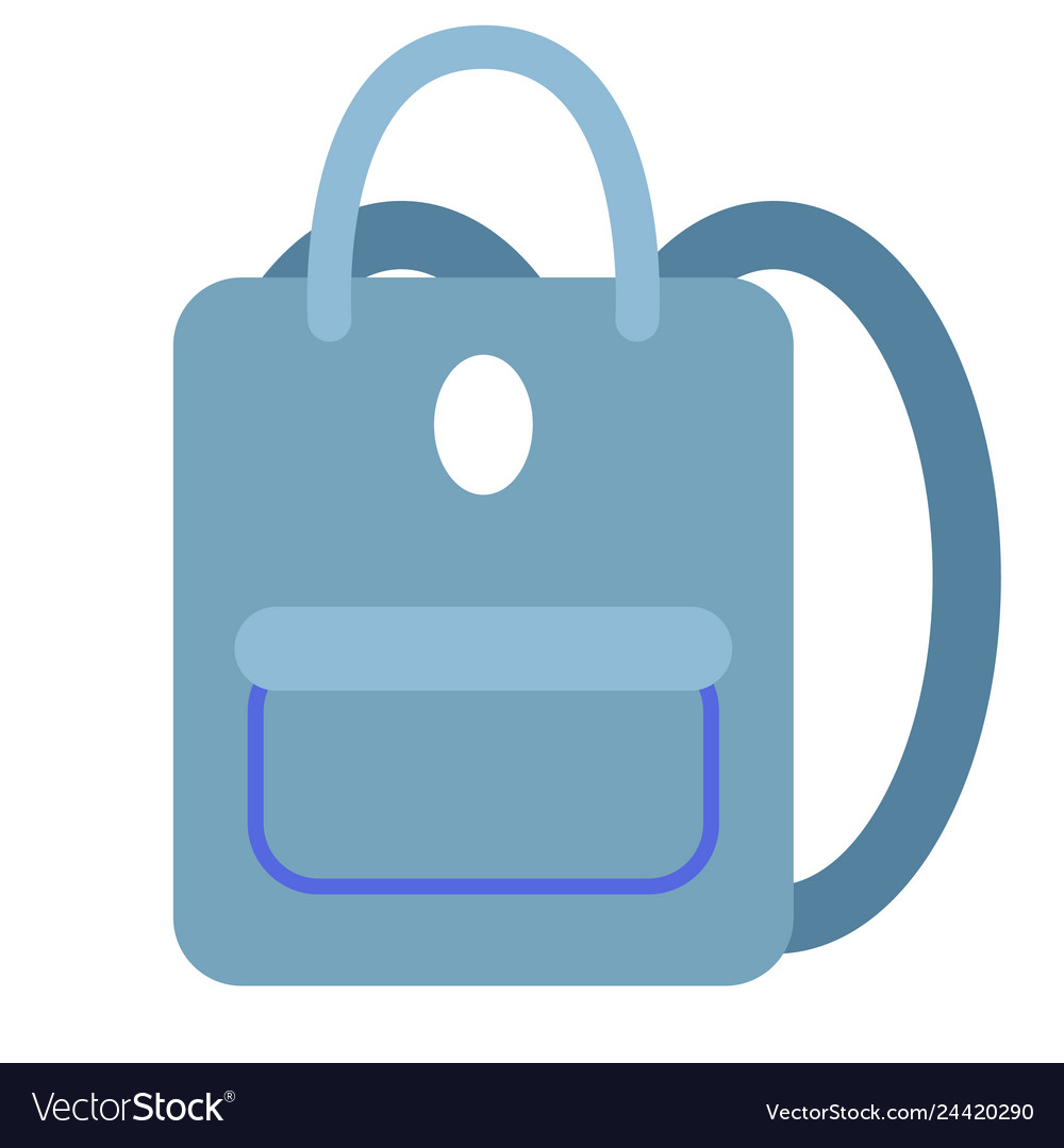 Blue backpack flat on white Royalty Free Vector Image