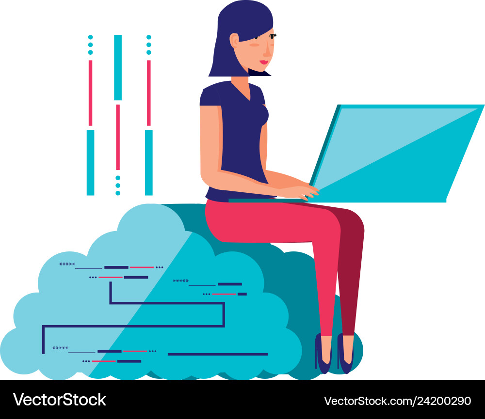 Cloud computing with young woman Royalty Free Vector Image