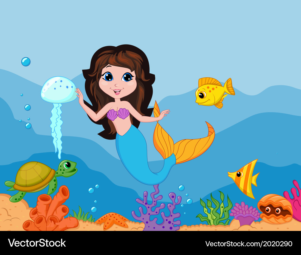 Cute mermaid cartoon waving hand Royalty Free Vector Image