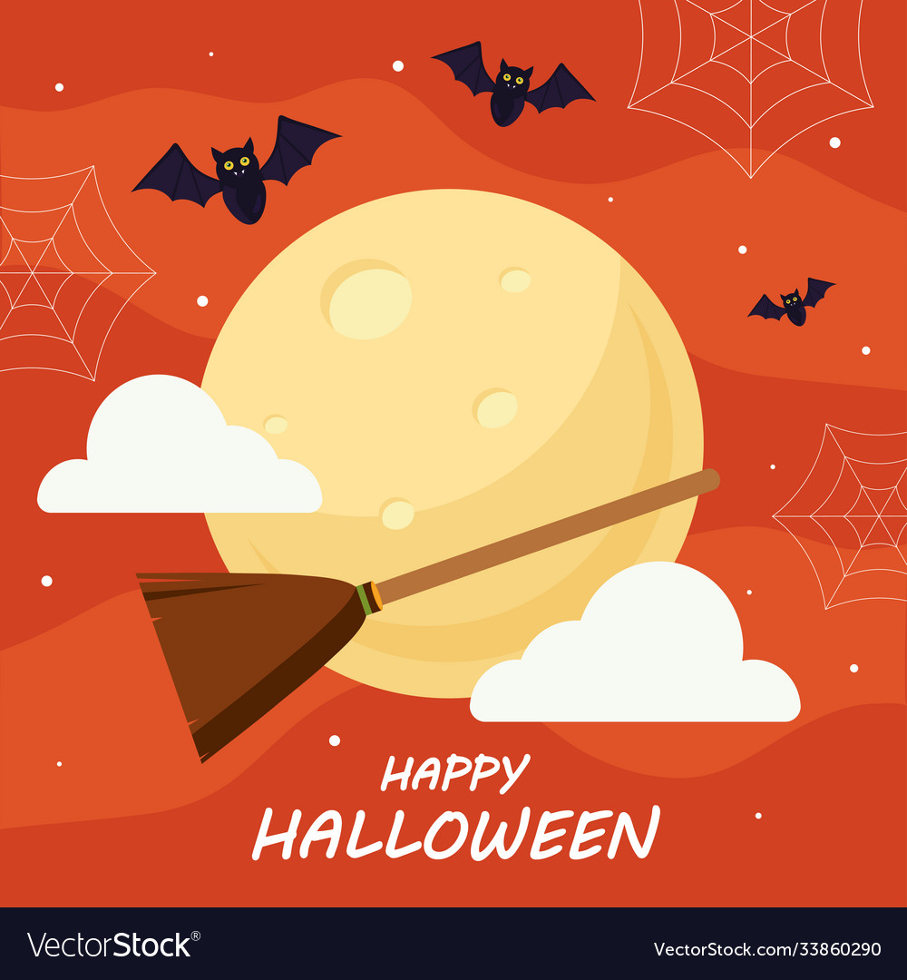 Happy halloween with witch broom design Royalty Free Vector