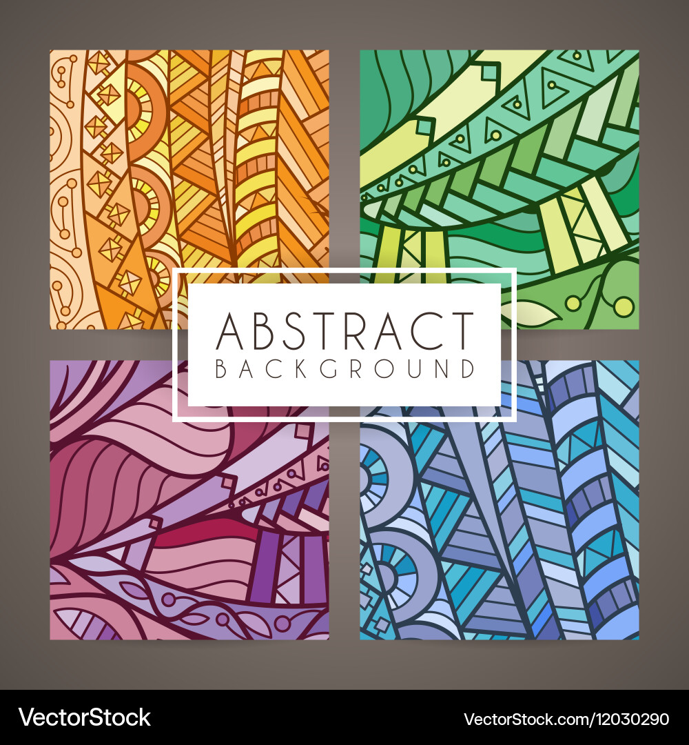 Set of four colorful intricate patterns doodle Vector Image